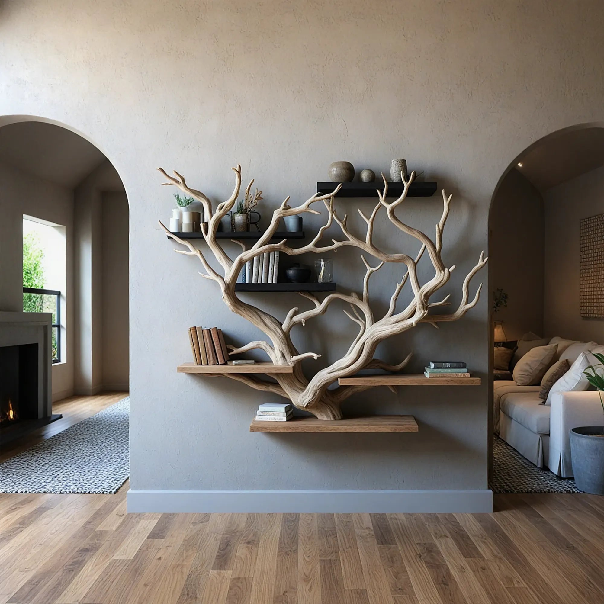 Tree branch bookshelf solid wood christmas tree bookcase mid century b